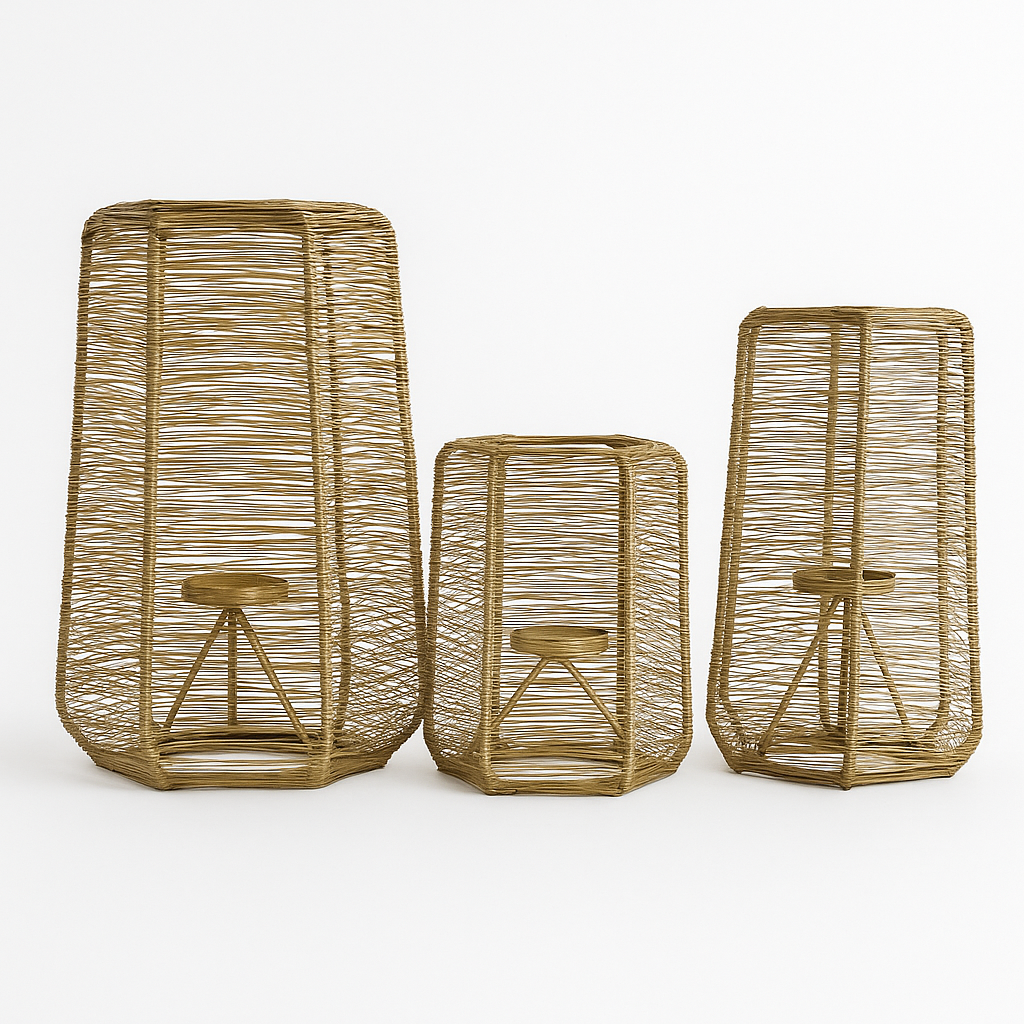 Dusklight Weave: Golden Outdoor Lanterns (Set of 3)